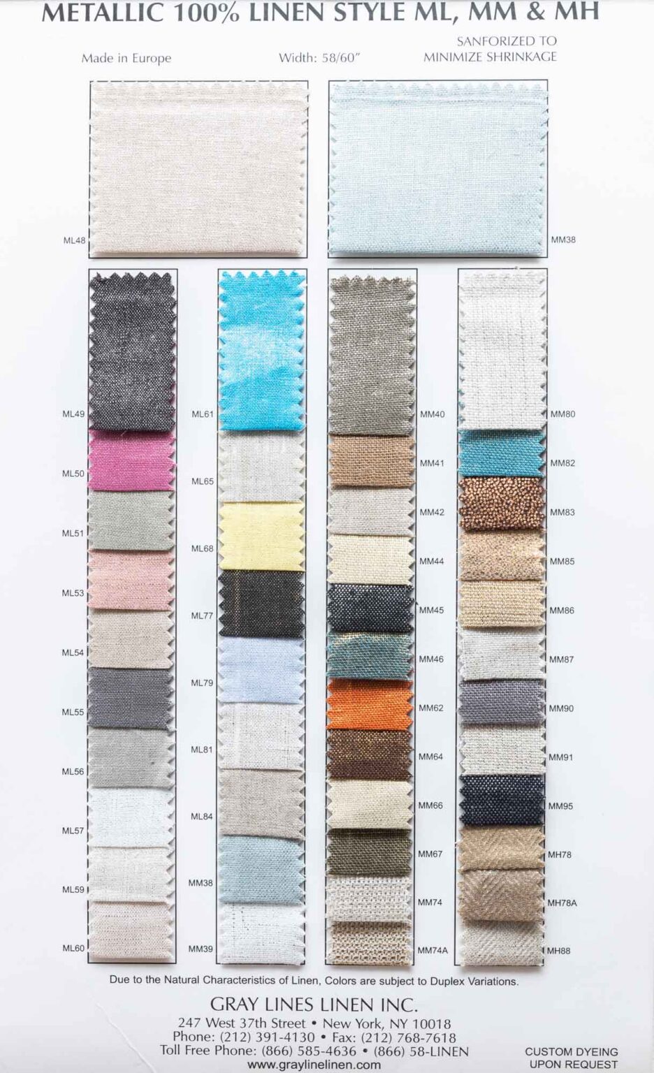 Color cards – Gray Lines Linen